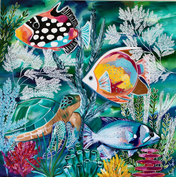 Aquatic Symphony - Life on the Reef - 100 x 100 cm – Julia Jones Art